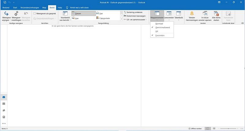 Outlook menu is weg, postvak zoek, WindowsHelp