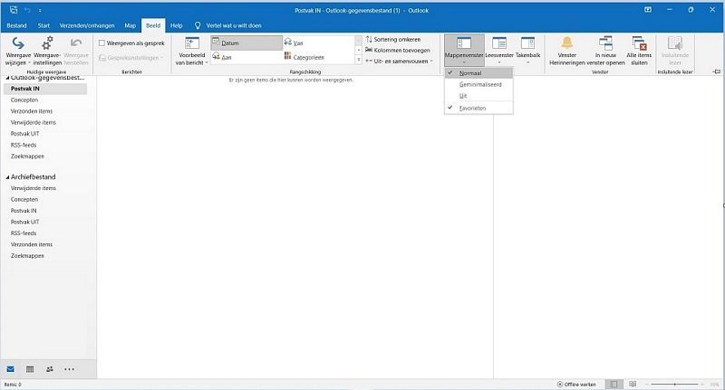 Outlook menu is weg, postvak zoek, WindowsHelp