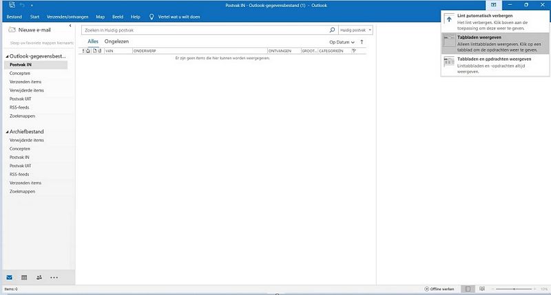 Outlook menu is weg, postvak zoek, WindowsHelp